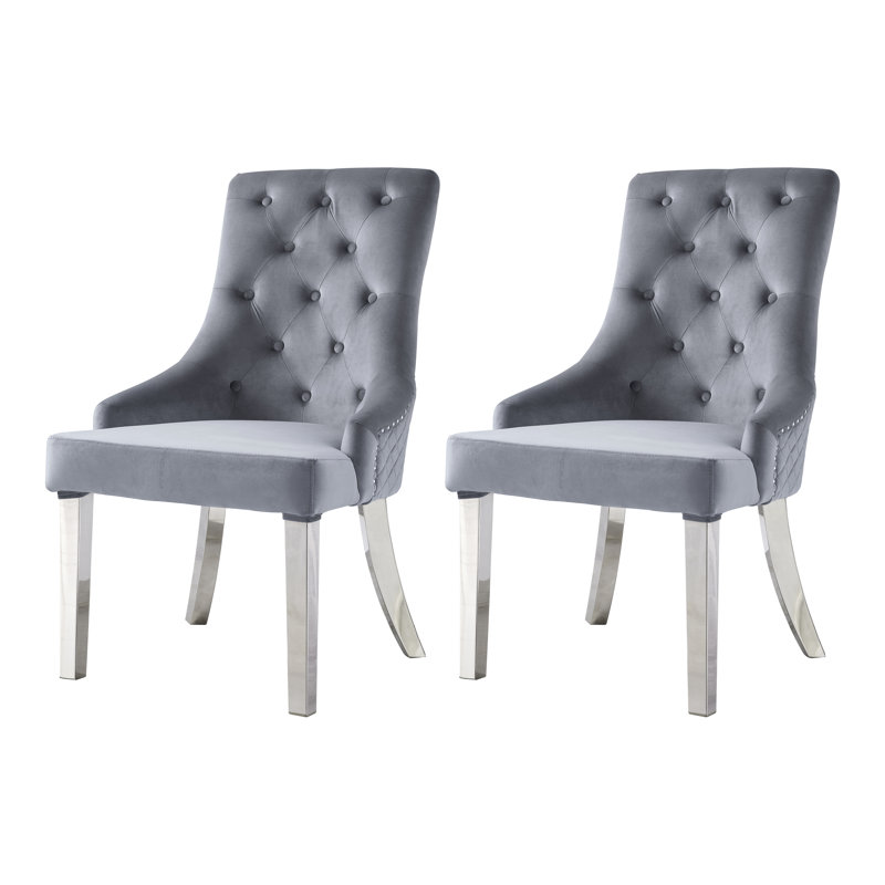 Rosdorf Park Side Chair (Set-2), Gray Fabric & Mirrored Silver Finish | Wayfair